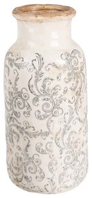 Béžová keramická dekorační váza se šedými ornamenty Gassia L - Ø 15*32 cm