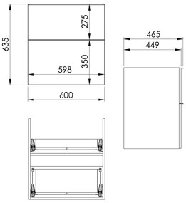 Elita Look, skříňka pro umyvadlo na pultovou desku 60x45x64 cm 2S PDW, antracitová lesklá, ELT-167090