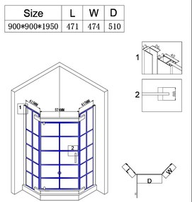 BPS-koupelny Pětiúhelníkový sprchový kout HYD-PK06 90x90 černá/transparent