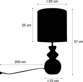 Designová stolní lampa bílá s sametovým stínítkem zelená se zlatem 25 cm - Alisia