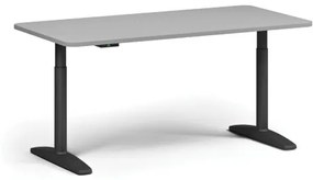 Výškově nastavitelný stůl OBOL, elektrický, 675-1325 mm, zaoblené rohy, deska 1600x800 mm, černá zaoblená podnož, šedá
