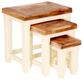 Indický nábytek - Odkládací stolky 3 ks Dhari z mangového dřeva