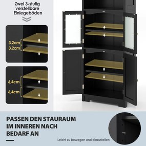 Costway Koupelnová skříňka se skleněnými dvířky 2 otevřenými přihrádkami