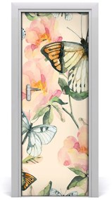 Samolepící fototapeta na dveře růže i Motýli 75x205 cm