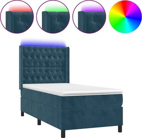 Box spring postel s matrací a LED tmavě modrá 80 x 200 cm samet 3139713