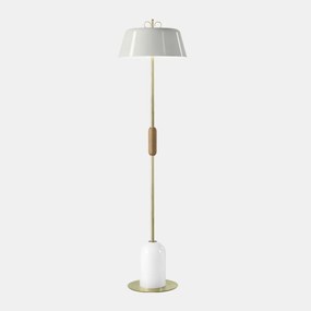 Il Fanale N9E3FO Bon Ton, stojací lampa z mosazi a dřeva, bílá základna, šedé stínítko, 3x10W E14, výška 155,7cm