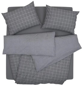 SCANquilt povlečení KLASIK kostka+proužek šedá 140 x 200/70 x 90 cm