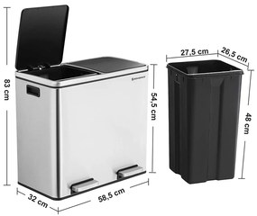 Odpadkový koš 2 x 24 L stříbrný