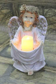 Růžově zlatý anděl se svíčkou LED 31cm