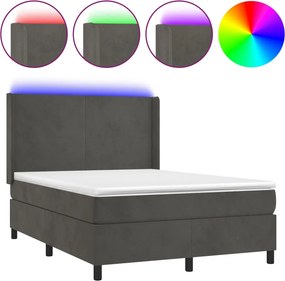 Box spring postel s matrací a LED tmavě šedá 140x200 cm samet 3139446