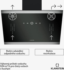 Klarstein FlashLine digestoř, A++, 524 m³/h, 3 úrovně, dotyková, tichá, LED, odsávání/recirkulace, 100 W