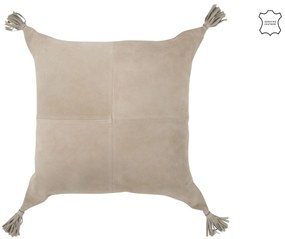 Šedý kožený polštář se střapci Tasse - 45*8*45 cm