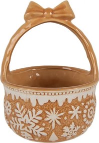 Hnědá keramická miska košík s vločkami Snowflakes - Ø15*21 cm