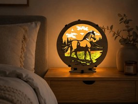 Li-Go "Kůň s mechem" dřevěná lampa s dvojitým podsvícením 20x22 cm dub