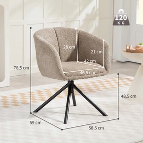 HOMCOM Křeslo, čalouněné křeslo s pohodlnou sedací částí, otočné, měkké potažení, do 120 kg, světle hnědé