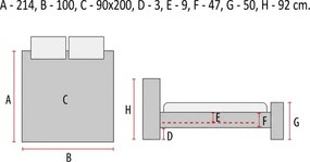 Šedá čalouněná postel ALESSIA 90 x 200 cm