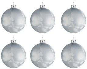 Sada vánočních koulí v matné modré barvě s dekorem - Ø 8*8,4 cm