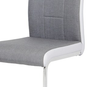 Jídelní židle chrom / šedá látka + bílá koženka Autronic DCL-410 GREY2