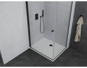 Mexen Pretoria sprchový kout s otočnými dveřmi 80 x 100 cm, průhledné, Černá + vanička do sprchového kouta Flat - 852-080-100-70