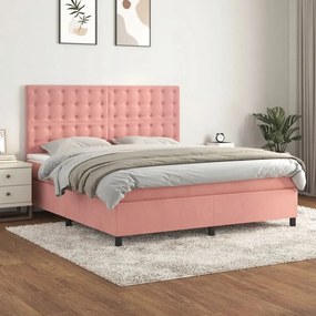 Box Spring Postel S Matrací Samet Růžová tlačítka 160 x 200 cm