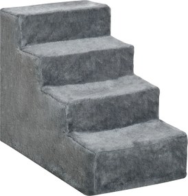 PawHut schody pro psy 4stupňové s odnímatelným krytem, schody pro kočky, dřevotříska, plyš, šedé, 60x35x44cm| Aosom