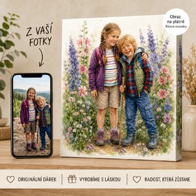 Foto obraz z vlastní fotky na plátno – Personalizovaný sourozenecký portrét Rozměry obrazu: 60 x 80 cm