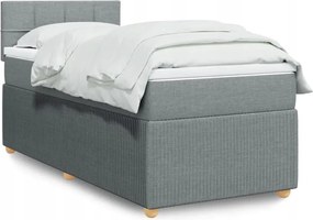 Box Spring Postel S Matrací Textil Světle Šedá Blok se čtverci 90 x 200 c
