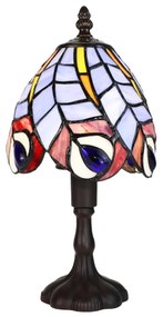 Stolní lampa Tiffany Rushe modrá s motivem pavích per – 15x32 cm