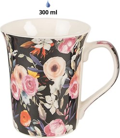 Sada 4ks modrý a černý porcelánový hrnek s květy - 12* 8*10 cm / 300 ml