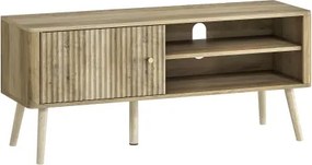 HOMCOM TV komoda 115 x 35 x 49 cm, dub – do 55 palců, otevřené a uzavřené přihrádky, nastavitelná přihrádka