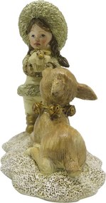 Béžovo-zlatá antik dekorace děvče se srnečkou - 12*6*12 cm