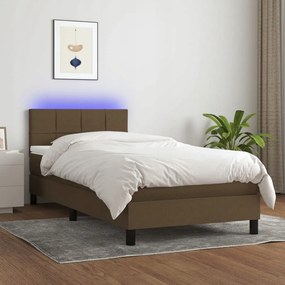 Box Spring Postel S Matrací A Led Textil Tmavě Hnědá Blok se čtverci 90 x