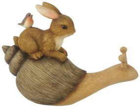 Dekorace ležící králík s ptáčkem na šnekovi - 15*6*11 cm