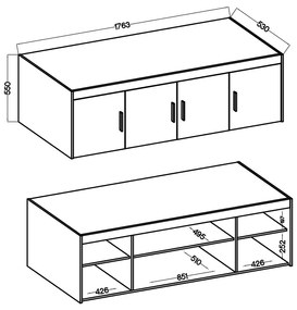 Šatní skříň ELENA 4D 6S + zrcadlo + nástavec + 6x zásuvka | 176,3 cm | dub sonoma