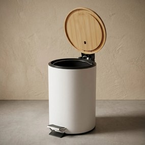 Odpadkový koš do koupelny s bambusem ZETRU, 3 l, bílý