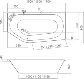 Roth ACTIVA NEO 150 asymetrická rohová vana 150 x 90 cm 9840000 levá akrylátová