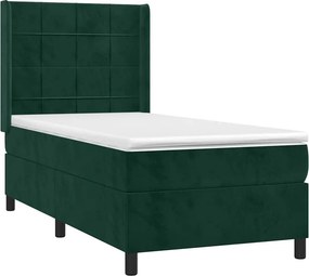Box spring postel s matrací tmavě zelená 90x200 cm samet 3132660