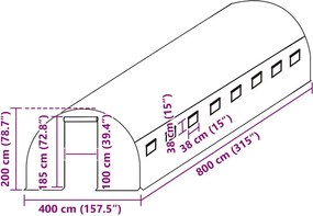 Náhradní plachta na skleník (32 m²) 400 x 800 x 200 cm zelená 316446