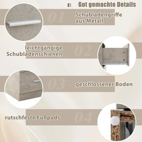 Costway Noční stolek s 3 zásuvkami, s vysokým leskem, noční komoda