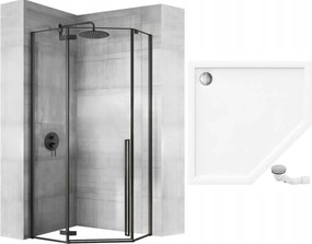 Rea - DIAMOND BLACK pětiúhelníkový sprchový kout 90 x 90 cm, černý matný, čiré sklo, REA-K5622