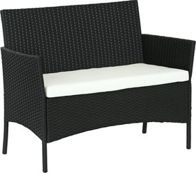 Outsunny PE Ratan a Ocelový Zahradní Sofas, 2-Místný s Polštářem a Opěrkami, 100x54x80cm, Černý | Aosom