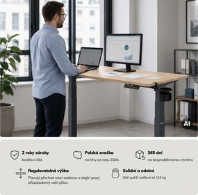 Elektrický stůl s regulací výšky ergonomický antracitový/dub sonoma,1400x700 mm: ARIA