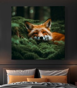 Obraz na plátně - Liška odpočívá v kapradinách FeelHappy.cz Velikost obrazu: 140 x 140 cm