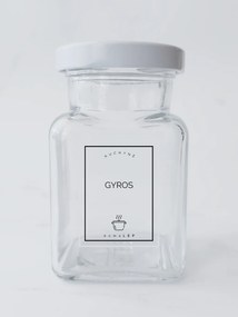 Samolepka na kořenky GYROS průhledná 3 × 4 cm základní písmo