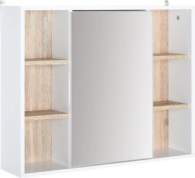 HOMCOM Zrcadlová skříňka s vnitřním prostorem a nastavovacími policemi 60x14,5x49,4 cm Bílá a dubová | Aosom