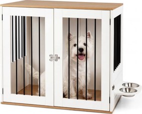 Costway Box pro psy s 360° otočnými miskami na krmení a uzamykatelnými dvířky
