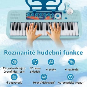 Dětské klávesy s mikrofonem a stoličkou, modré TM10096BL