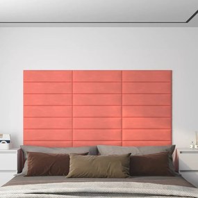 Nástěnné panely 12 ks růžové 60 x 15 cm samet 1,08 m² - Default Title