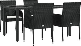 5dílný zahradní jídelní set s poduškami černý polyratan 3185001