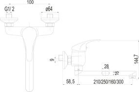Mereo Mereo, Dřezová nástěnná baterie, Lila, s ramínkem plochým rovným 300 mm, chrom, CBEE302A06